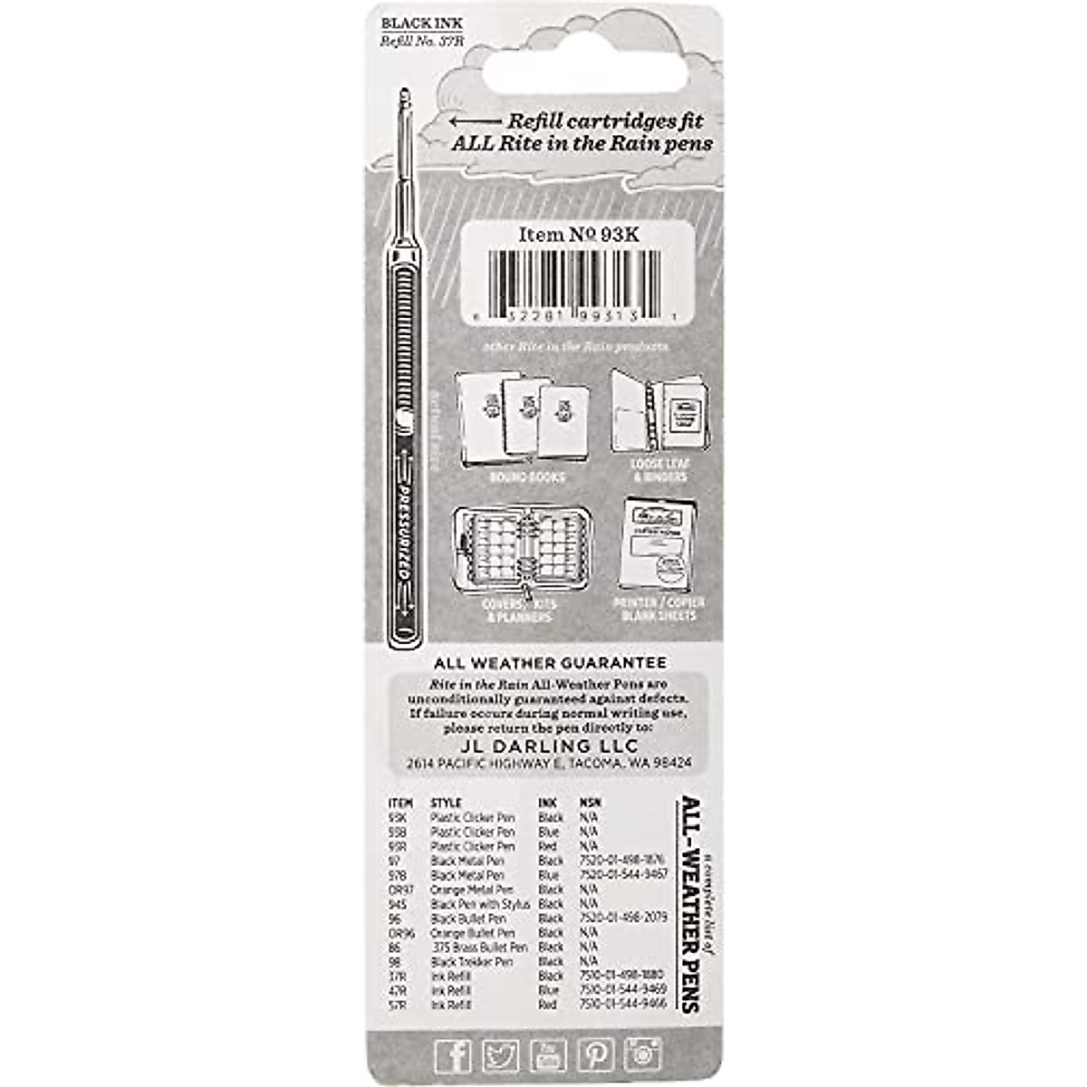 Rite in the Rain All-Weather Durable Clicker Pen - Black Ink (No. 93K)