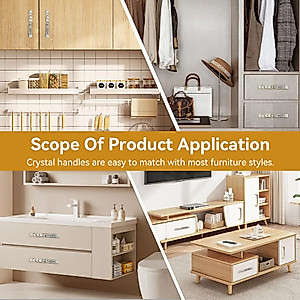 Gold Crystal Handles, Clear Crystal Cabinet Pull Bling Door Knobs Double Hole Cupboard Handles for Wardrobe, Kitchen, Bedroom