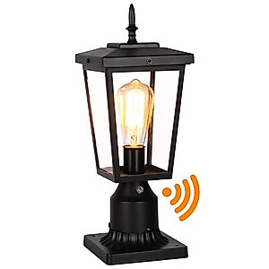 LEDMO Post Light with Pier Mount Base Dusk to Dawn, 60W Outdoor Waterproof Lamp Post Fixture, Exterior Lamp Post Lantern Head with Clear Seeded Glass for Garden, Patio, Pathway