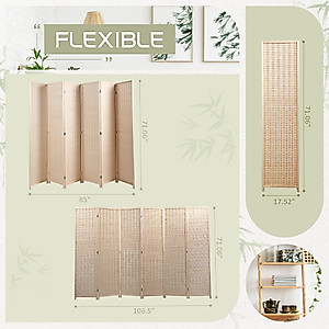 JAXSUNNY 6 Panel Bamboo Room Dividers, Folding Room Divider Privacy Screens, Room Separating Wall Dividers, Natural Room Partition, Freestanding, 5.9 Ft. Tall