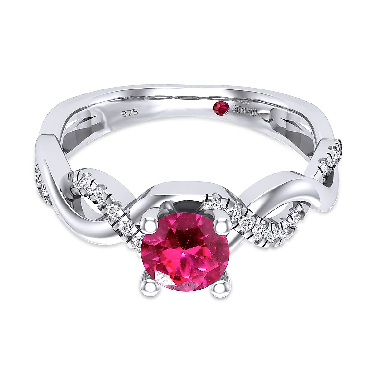 GEMVIO Collection 5MM Round Cut Lab Created Ruby Gemstone & Natural Diamond Infinity Swirl Engagement Ring In 14K White Gold Over Sterling Silver Anniversary Wedding Ring(0.60 Cttw)-8