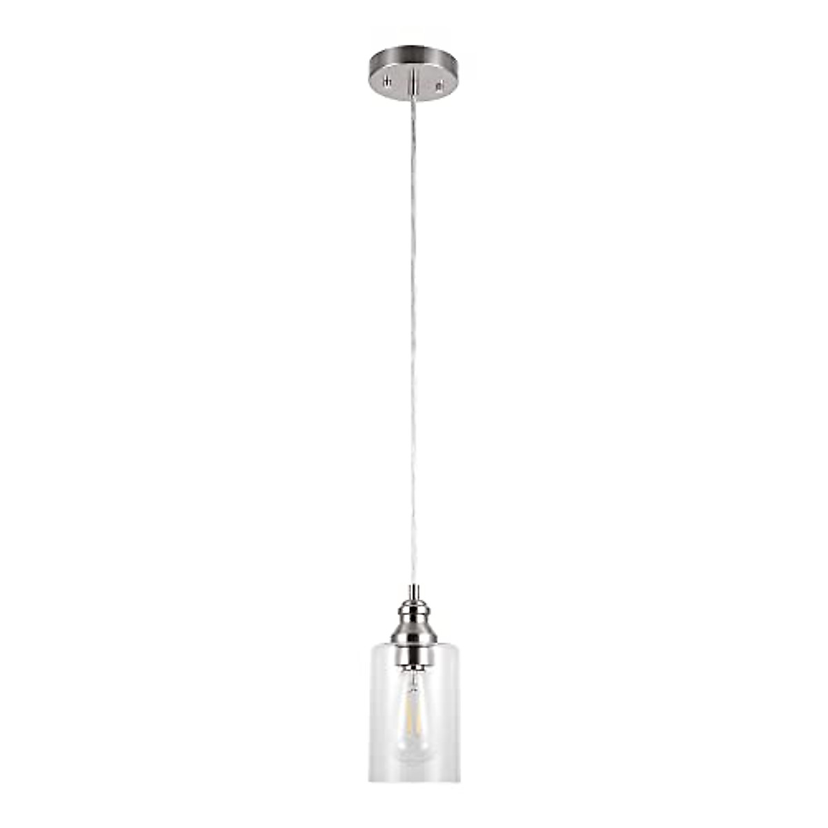 Gruenlich Pendant Lighting Fixture for Kitchen and Dining Room, Hanging Lighting Fixture, E26 Medium Base, Metal Construction with Clear Glass, Bulb not Included, 1-Pack Nickel