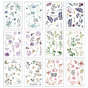 12 Sheets Rub on Transfers for Crafts Furniture Rub on Transfers Stickers Vintage Floral Rose Leaves Decal Stickers for Wood Glass Fabric DIY Scrapbooking Bullet Journal Album Decor
