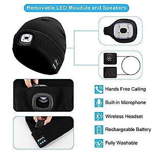 Ocatoma Bluetooth Beanie Warm Hat with Light Headphone Unique Tech Gifts for Men Dad Him Teenage Christmas Stocking Stuffers Black
