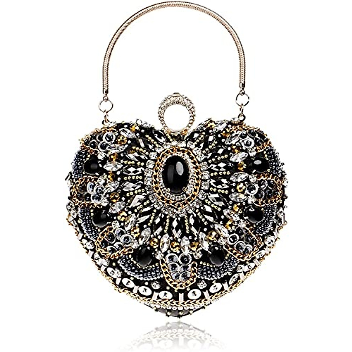 Purses & Totes, Evening Clutches & Crossbody Bags Evening Clutch Bags Beads Clutch Heart Shape Black Autumn Women Crystal Rhinestone Bag Formal Dress Handbags