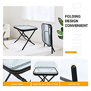 Nice C 3-Piece Patio Dining Set, Outdoor Table Set for 2, Garden Bistro Dining Furniture, 1 Folding Glass Table and 2 Folding Reclining Chairs with Cushion (Beige)