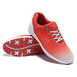 NGARY Women's Golf Shoes Spikeless Breathable Waterproof Golf Trainers Golf Studless Sneakers Plus Size,Red,7.5