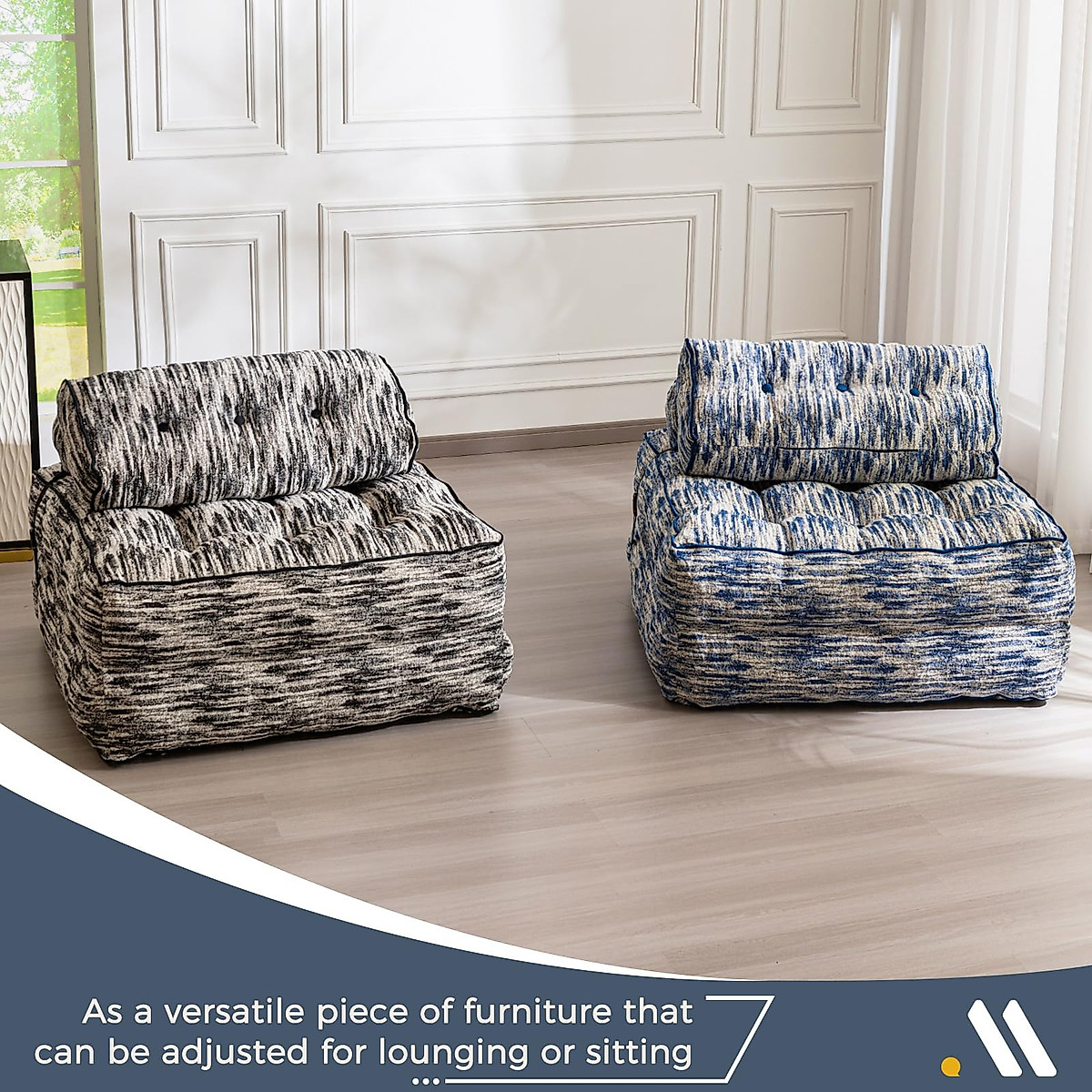 MAXYOYO Folding Sofa Bed, Convertible Sleeper Chair with Pillow, Soft Fold Out Chair Bed, Versatile Floor Sofa Lounge for Living Room Bedroom, Blue