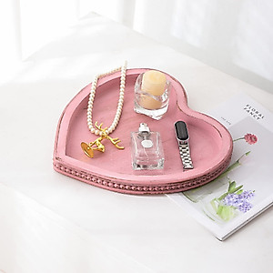 FESTWIND Heart Shaped Decorative Tray, Wooden Tray for Decor Coffee Table Dinning Table, Kitchen Island Decor Centerpiece, Farmhouse Tray Beaded Distressed Pink