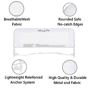 Dream On Me Adjustable Mesh Bed Rail, Two Height Levels, Ready to Use, Compatible with Twin Size Beds, All Steel Construction, Equipped with Guard Gap, Durable Nylon Fabric Mesh, White