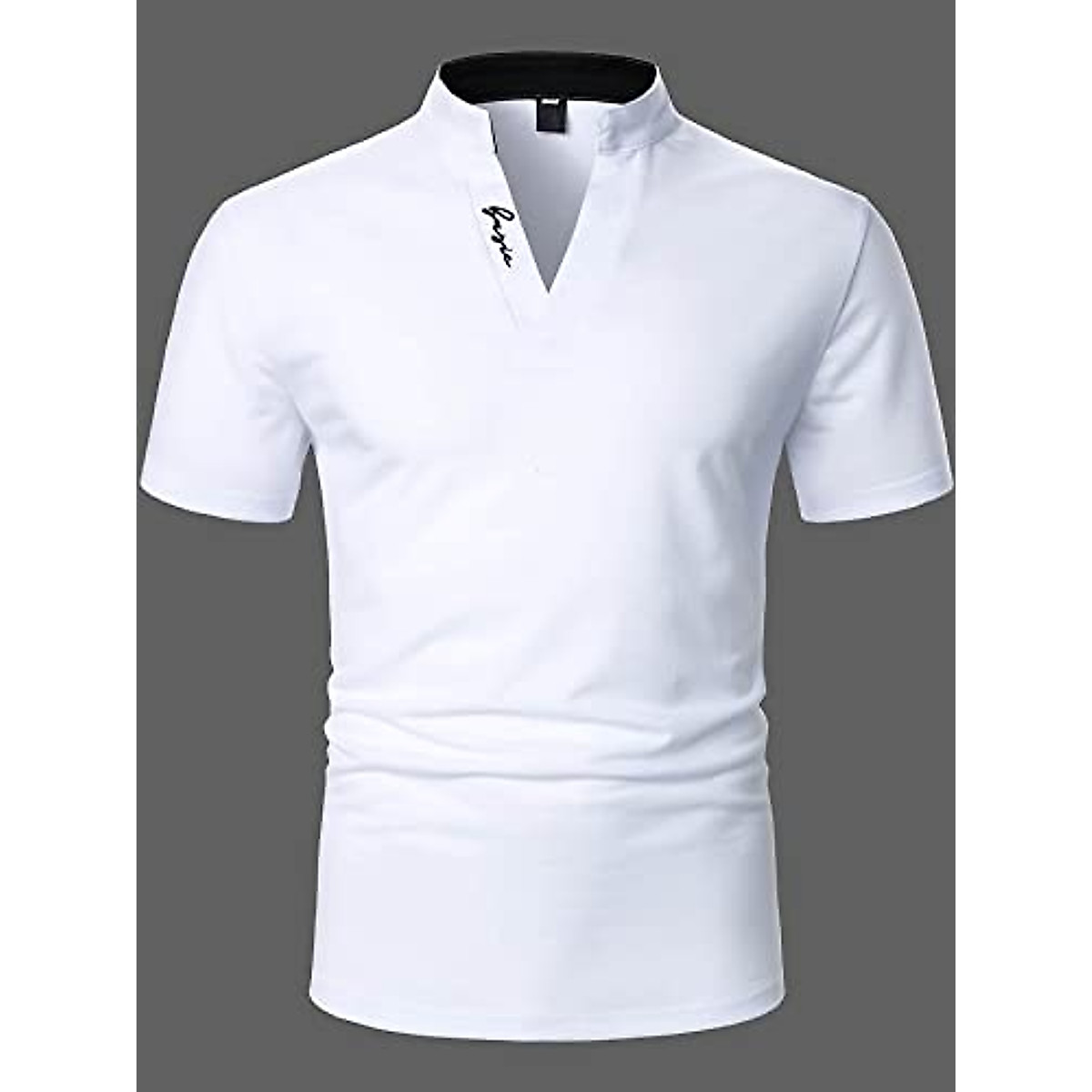 SheIn Men's Contrast Collar Short Sleeve Golf Polo Shirt Button Up Regular Fit T Shirts V Cut White XXL