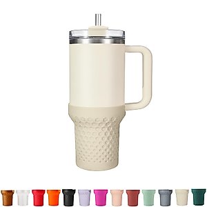 Uvafly Silicone Boot for Stanley, Cup Bottom Protector Sleeve Accessories for Stanley Quencher H2.0 FlowState Tumbler 40oz / Stanley Adventure Quencher Tumbler 40oz (Cream)