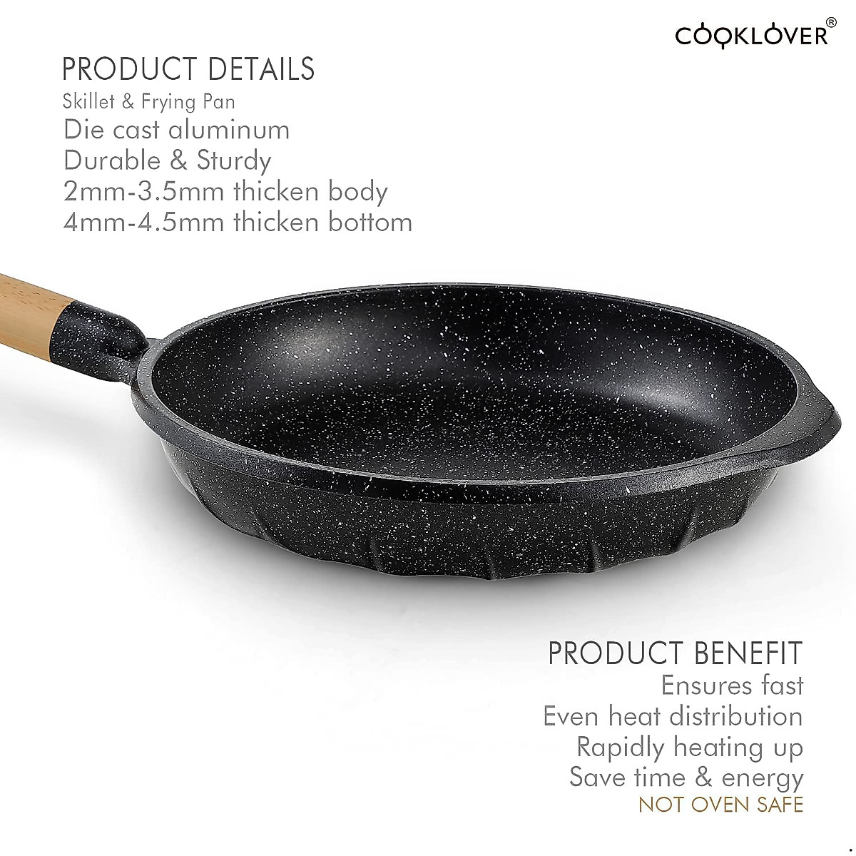 COOKLOVER Nonstick Frying Pan 100% PFOA Free Cookware Induction Skillet Fry Pan Set Pack -3-7.9 Inch & 9.5 Inch &11 Inch Black