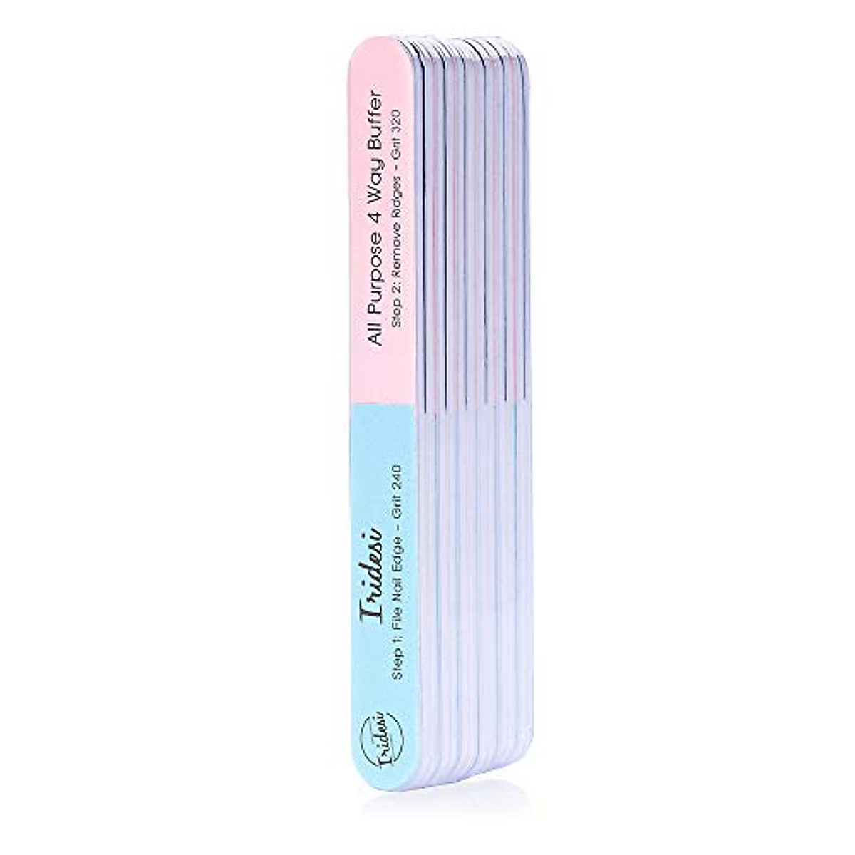 Iridesi 4 Way Finger Nail File and Buffer, Emery Boards For Natural Nails, 4 Fingernail Files in 1, Professional Filer Board and Shiners, 7 Inches Long, Salon Supplies Buffers Shine Kit, 12 Pack