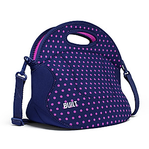BUILT Spicy Relish Tote Neoprene Lunch Bag with Adjustable Crossbody Strap Mini Dot Navy LB12-MNV