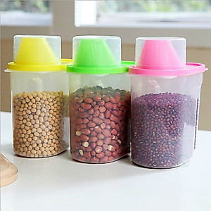 Basicwise Small BPA -Free Plastic Food Saver, Kitchen Food Cereal Storage Containers with Graduated Cap, Set of 3, Green, Pink, and Yellow (QI003216.3S)