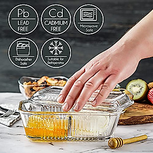 Crystalia Divided Glass Food Storage Containers with Lid, 2 Compartment Glass Meal Prep Containers for Butter and Honey, Lunch, Snacks, Leftovers, Divided Storage Glassware, 13.7 oz
