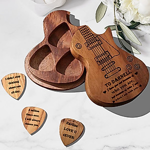 Custom Guitar Pick Holder with 3 Pcs Wooden Guitar Picks, Personalized Guitar Pick Case Box, Engraved Name,Text,Customized Gift for Dad,Husband,Boyfriend,Son,Friends