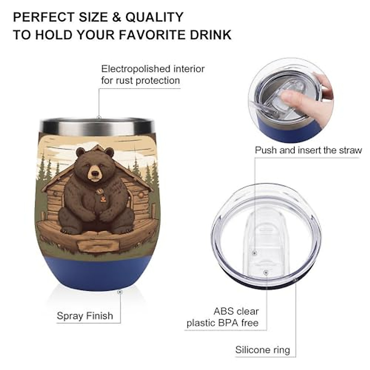 WYUSPGK 304 Stainless Steel Insulated Cup, Rustic Lodge Bear Print Smooth Rim, Durable & Reusable - Perfect for Office, Home, And Travel