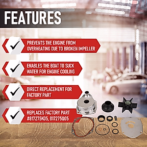 Water Pump Impeller Kit - Compatible with Mercury Marine and Mercruiser - 1991-2021 - Replaces 817275Q05, 817275T4, 18-3147, 9-48315, 12414 - Alpha One Gen 2 Engines - Stern and Vazer Drives