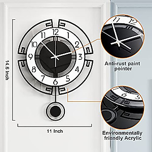 MEISD Wall Clock for Living Room Decor, Decorative Modern Wall Clocks with Pendulum for Bedroom Kitchen Office Home, 14.6 Inch Big Decoration Wall Clock Battery Operated, Silent Clock Non Ticking