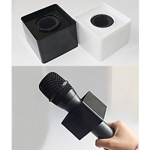 Onwon 2 Pieces Portable Square Cube Shaped Interview Mic Microphone Flag Station Logo Superior ABS Material, Black and White