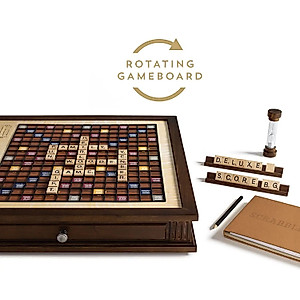 WS Game Company Scrabble Heirloom Edition with Rotating Solid Walnut Cabinet