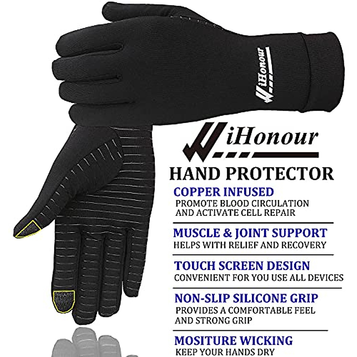 2-Pairs Pack Copper Full Finger Compression Gloves, Copper Arthritis Gloves for Women & Men Relieve Pain from Arthritis Pain, Swelling and Rheumatoid, and Everyday Hands Support (Medium (Pack of 2))