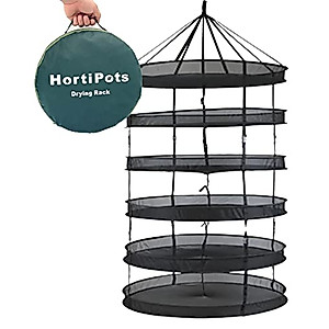 HORTIPOTS Herb Drying Rack 360 Degree Access 3 Feet Clip Adjustable Center Support Straps NO Sagging Fine Mesh Netting (Heavy Duty Clips 3FT)