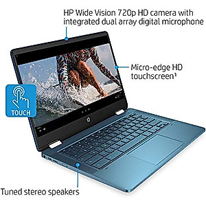 HP Chromebook x360 Laptop Computer in Teal Color Intel Celeron N4020 up to 2.8GHz 4GB DDR4 RAM 64GB eMMC 14inch HD 2-in-1 Touchscreen (Renewed)