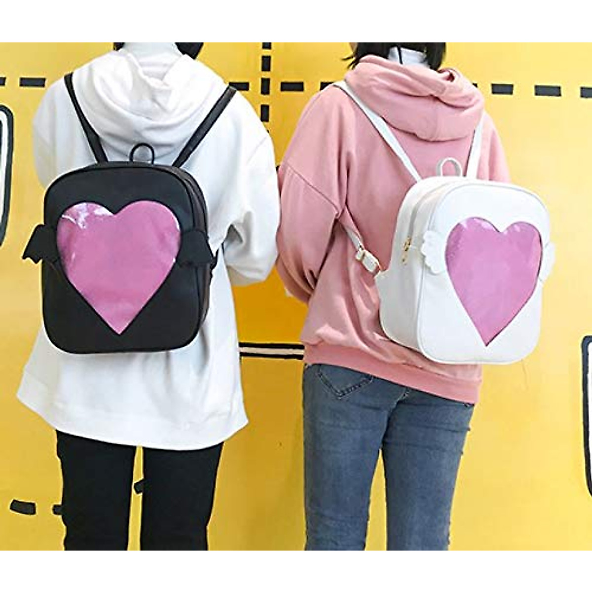 TOKYO-T Ita Bags Backpack Wing Heart Bag Transparent PU Leather Heart Lolita (White)