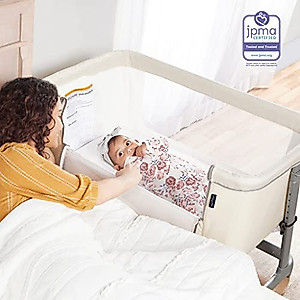 Dream On Me Seashell Bassinet & Bedside Sleeper in Pearl, Lightweight Easy Folding and Height Adjustable Baby Bassinet, Mattress Pad Included, JPMA Certified