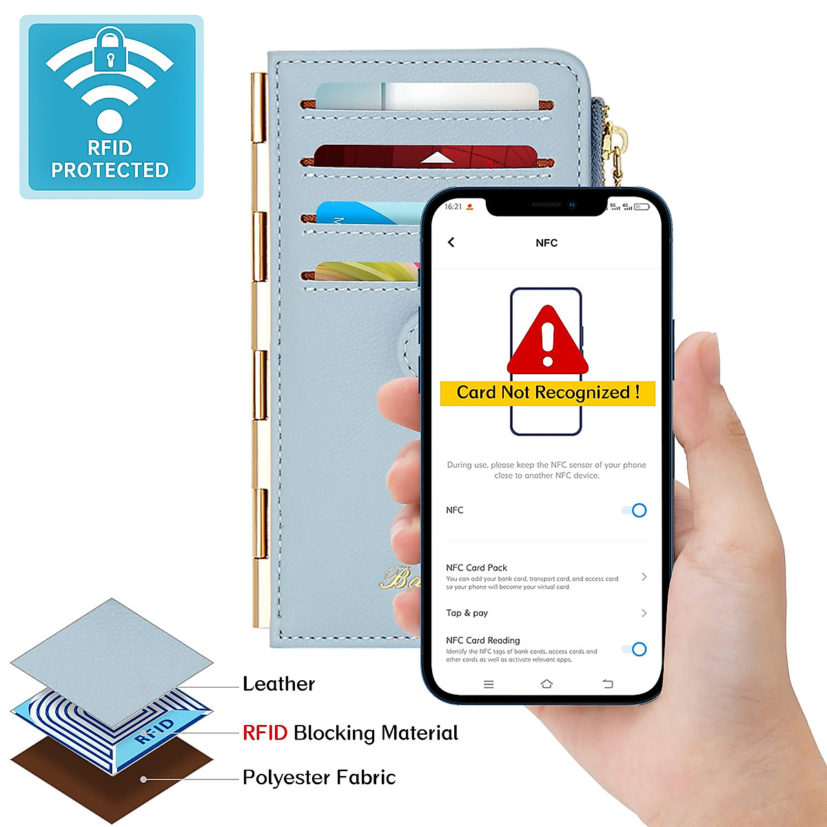 Badiya Credit Card Holder for Women RFID Blocking Slim Wallet Bifold Multi Card Case Zipper Pocket with 3 ID Window