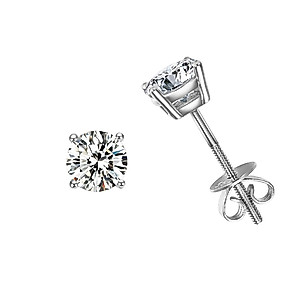 FANCIME Mothers Day Gifts For Her 14k Solid White Gold Moissanite Stud Earrings Round 4 Prong 1 CTTW Carat Moissanite 5mm D-E Color VVS Clarity Stud Earrings Fine Jewelry Gifts for Women