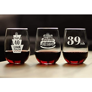 Happy Somethingth Birthday - Funny Birthday Wine Glass for Women and Men - Bday Party Decorations - Large 17 Oz