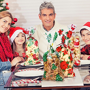 100 Pieces Christmas Cellophane Bags Candy Gift Bags Goodies Treat Bags with 150 Pieces Twist Ties for Christmas Party Packaging Supplies (Style 5)