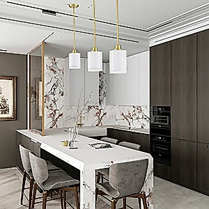 Dolaimi House 3 Pack 1 Light Indoor Hanging Kitchen Island Pendant Light 5" Clear Frosted Glass Chandelier Shade Fixture,Brushed Bronze Finish for Bar,Dining Room Over Sink