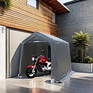 7x12ft Heavy Duty Outdoor Portable Garage Ventilated Canopy carports/Pool Canopy/Portable Outdoor Tent with All-Season Tarp (7x12ft Grey)