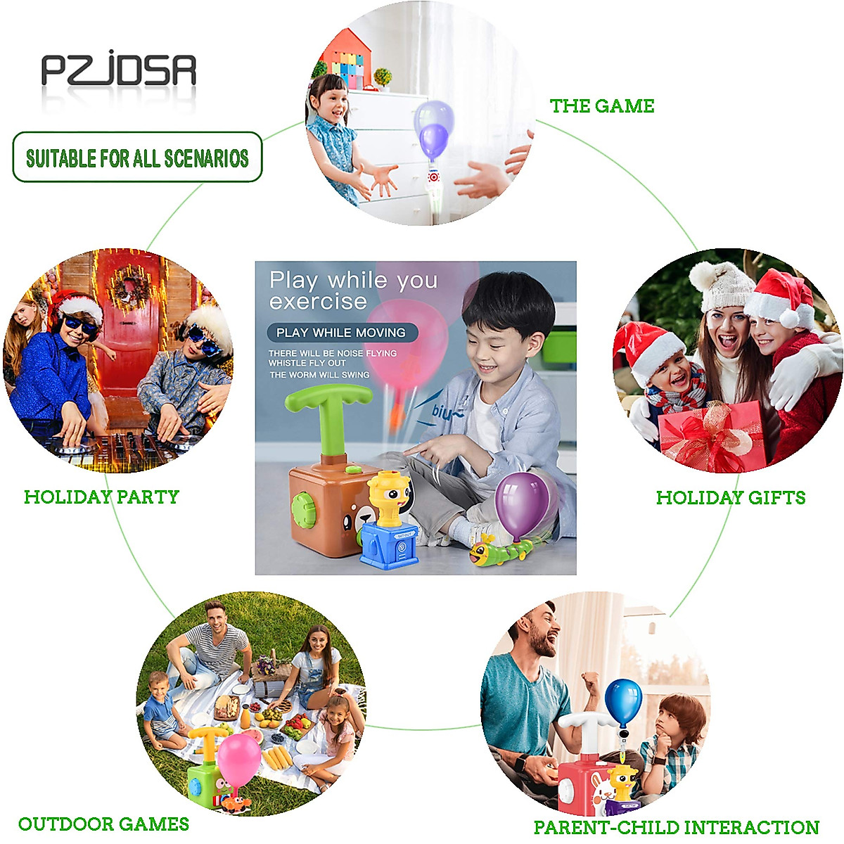 PZJDSR Balloon Car Toy with Pump,Launcher Balloon Car Toy Party Supplies Toys For Girls,Balloon Powered Cars for Kids Age 3+(Green)