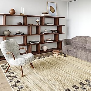 Rugs USA x Arvin Olano Pompeii Checked Border Area Rug, 8x10, Brown