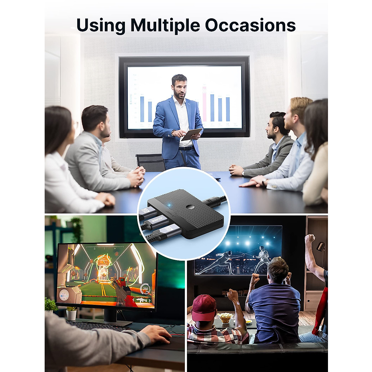 4k@60Hz HDMI 2.0 Switch Splitter with 3.3FT HDMI Cable, JSAUX HDMI Switcher 3 in 1 Out, 3 Port HDMI Selector, Support 4K, 3D, HDCP 2.2, 1080P, HDR Compatible with PS5, PS4, HDTV, Fire Stick, Roku, PC