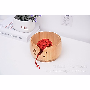 AMZTEMU Wooden yarn bowl for knitting, Knitting bowl, Crochet bowl with cover - pine wood(15 * 8cm)