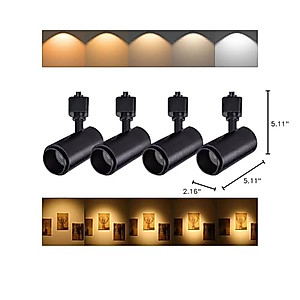Ajbvp 5CCT LED Track Lighting Heads 12W Dimmable,Zoomable Beam15°/24°/36°/45°/60°,2700K/3000K/3500K/4000K/5000K,Single Circuit H Track Lighting Heads Ceiling Fixtures Art Lighting,Black-4Pack