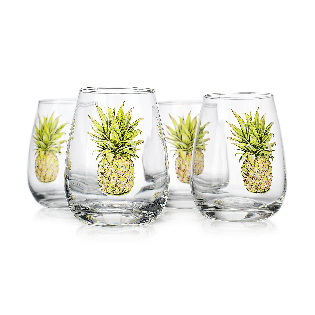 Elegant home set of 4 Stemless Wine Glass - Unique Novelty - Gag Gift. Pineapple