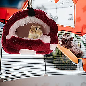 ULTECHNOVO Guinea Pig Bedding Small Pet Cage Hammock, Warm Pet Bed House Cage for Sugar Glider Fleece Chinchilla Parrot Guinea Pig Squirrel Hamster Playing Sleeping(S Red) Guinea Pig Hideout