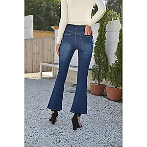 Maiyifu-GJ Womens Embroidered Ankle Flare Jeans High Waist Slim Fit Bell Bottom Denim Pants Butt Lifting Skinny Stretch Jean (Dark Blue,Medium)