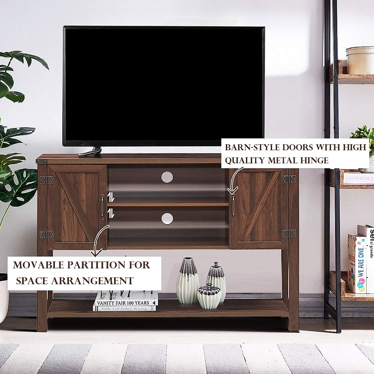 Tangkula TV Stand up to 60 Inches TVs, Modern Entertainment Center Stand with 2 Side Door Cabinets, Ample Storage Space, Multi-Functional Stand for Living Room Home Office Decor, TV Console (Brown)