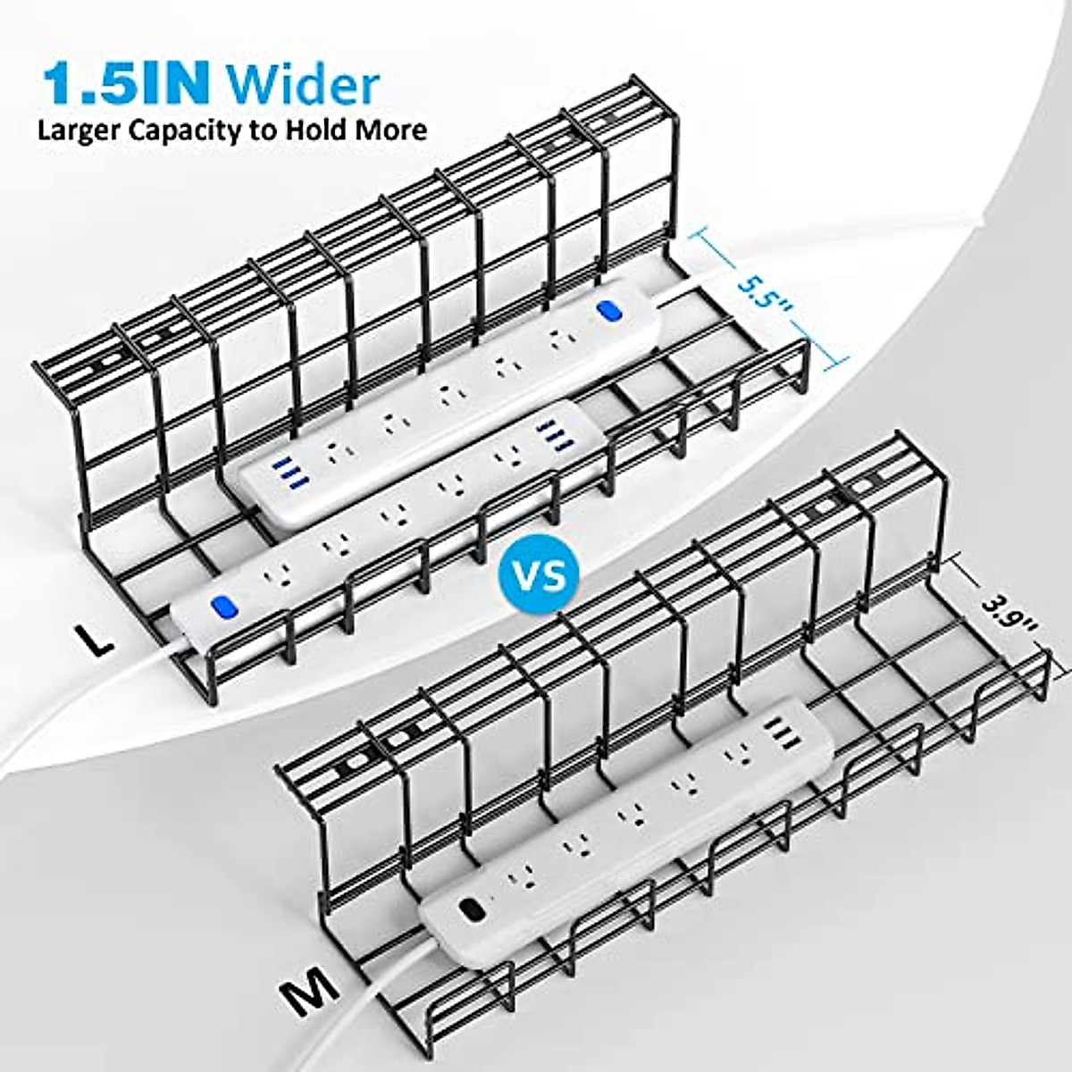 2 Packs Large Under Desk Cable Management Tray - Yecaye Clamps Install No Drill to Desk Cable Rack - No Damage to Tables - Desk Cord Organizer - Sturdy Metal Cable Management Tray for Office Home