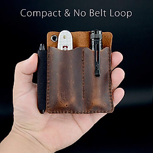 EDC Leather Pocket Organizer, Pocket Slip, Pocket Knife Pouch, EDC Carrier, with Pen Loop, Everyday Carry Organizers, Full Grain Leather. Chestnut.