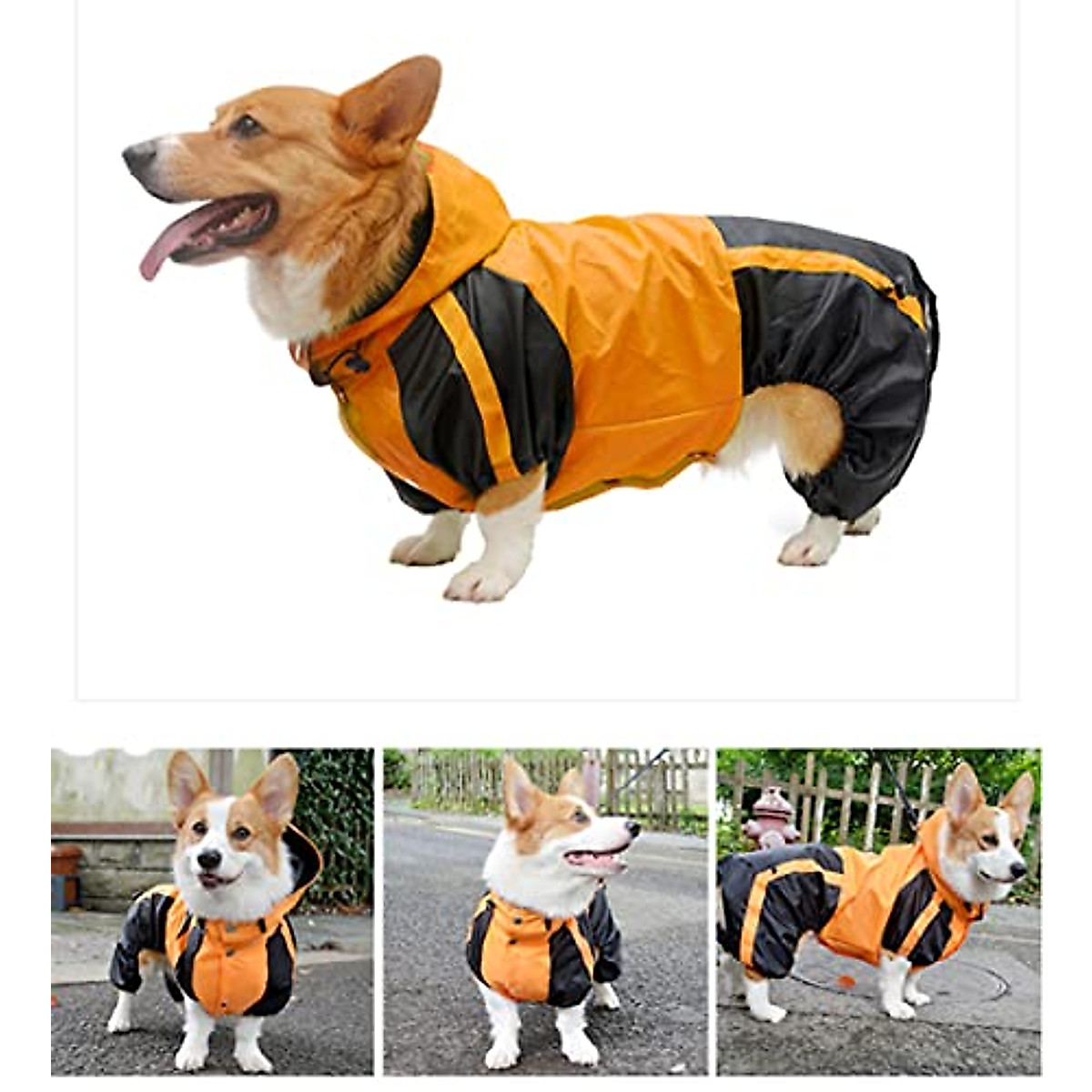 ACSUZ Corgi Dog Clothes Jumpsuit Waterproof Clothing Corgi Dog Raincoat Hooded Rain Jacket Pet Supplies,Orange,D L